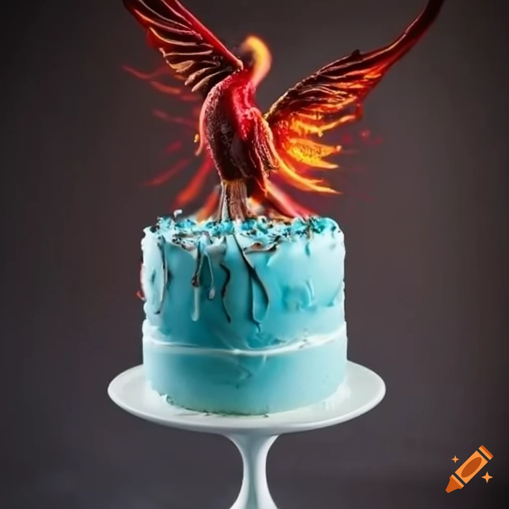 White and sky blue cake with chocolate drizzle topped with a fire red ...