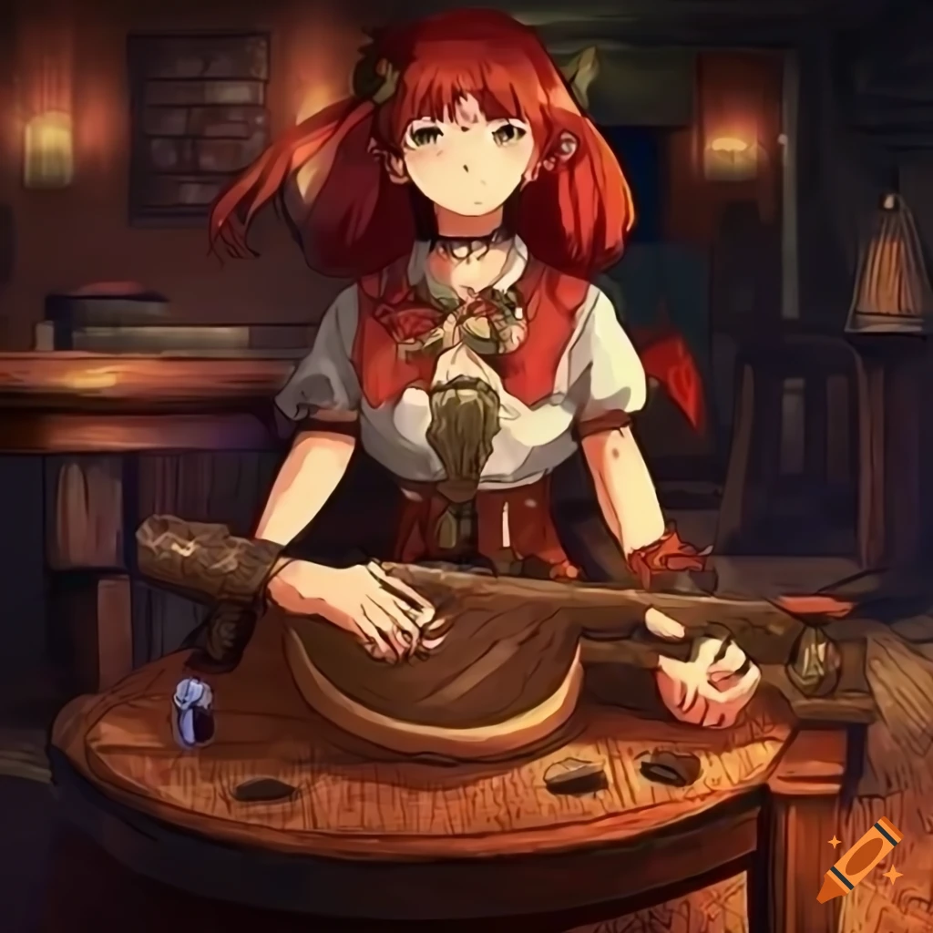 Anime bard playing zither in a tavern on Craiyon