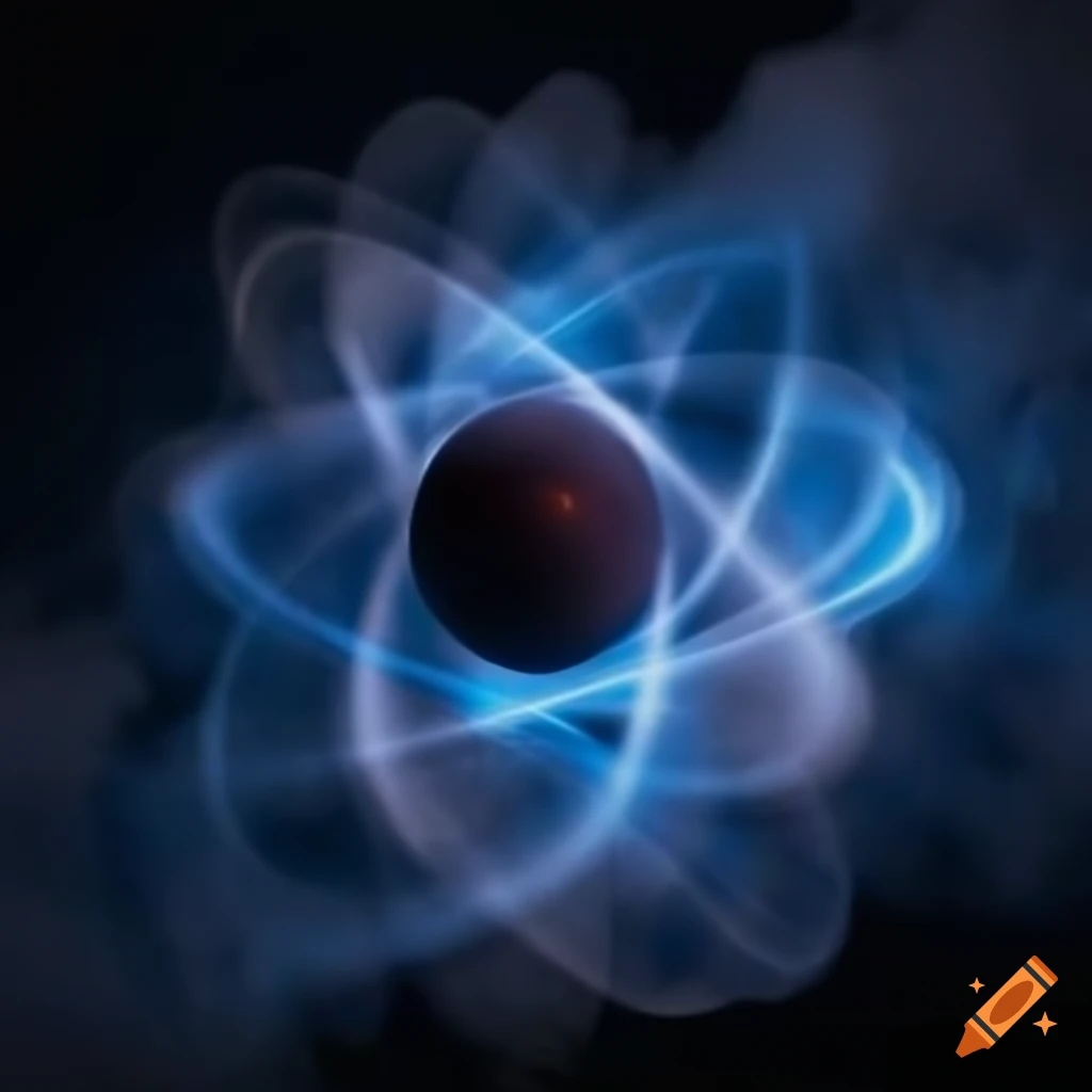 Atom with smoke electron clouds illustration on Craiyon