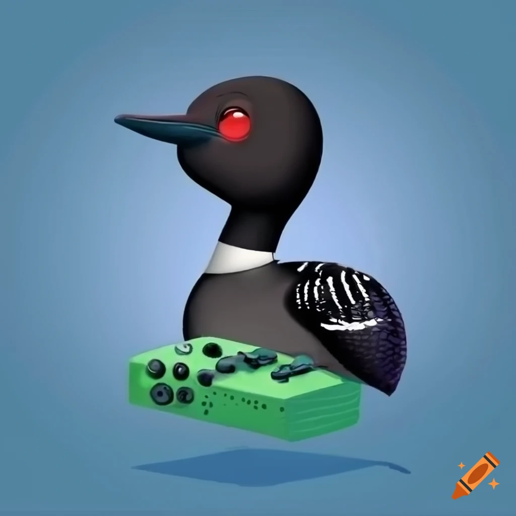 Cute black loon cartoon character with Nintendo Switch game boxes on ...