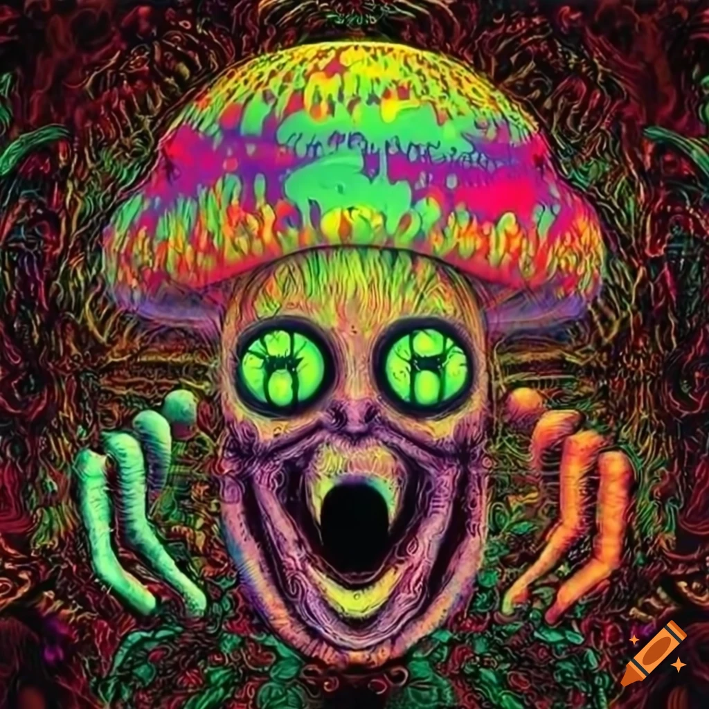 60s psychedelic trance magic mushroom spider neural network retro alien ...