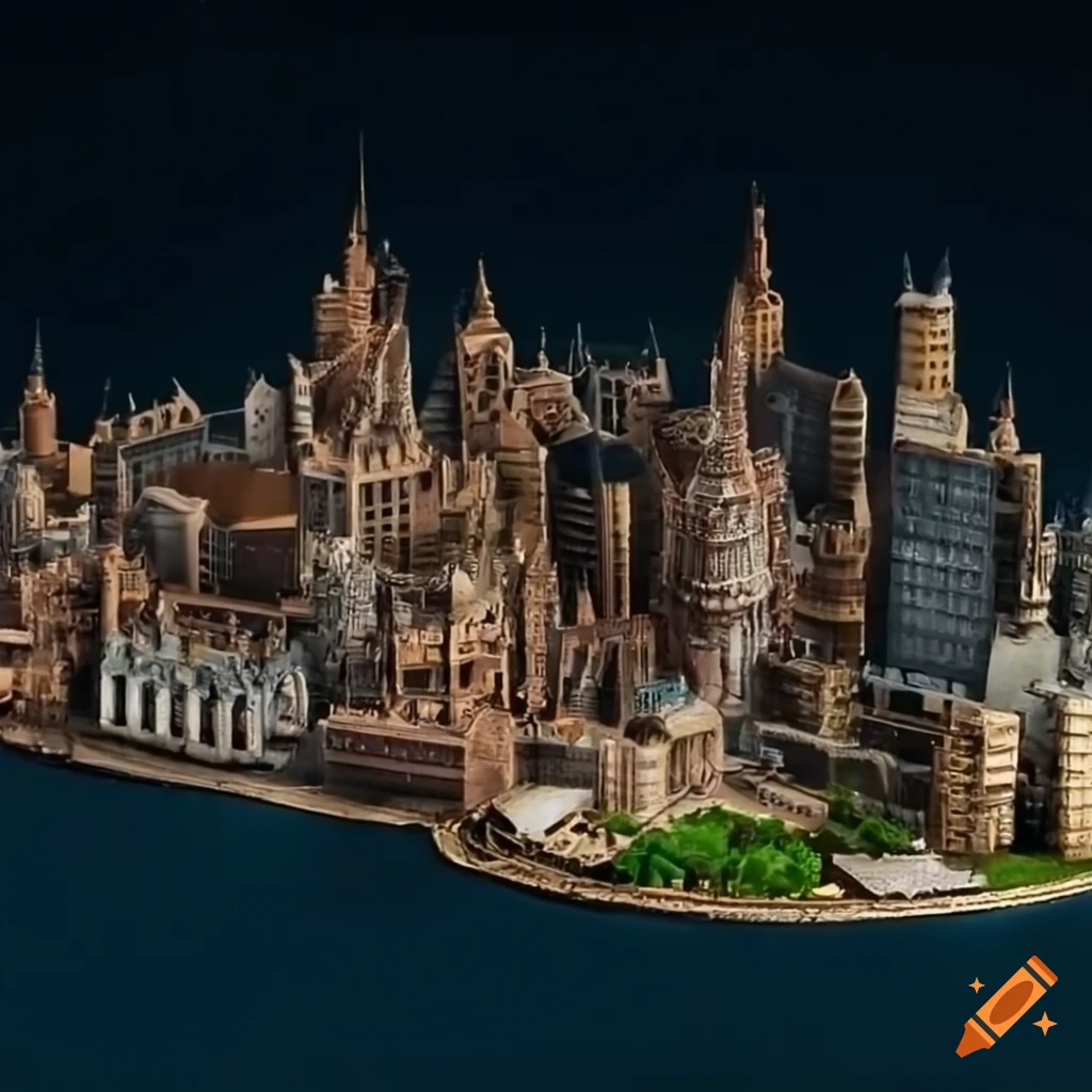 Scale model of a steam punk city in high resolution 4k on Craiyon