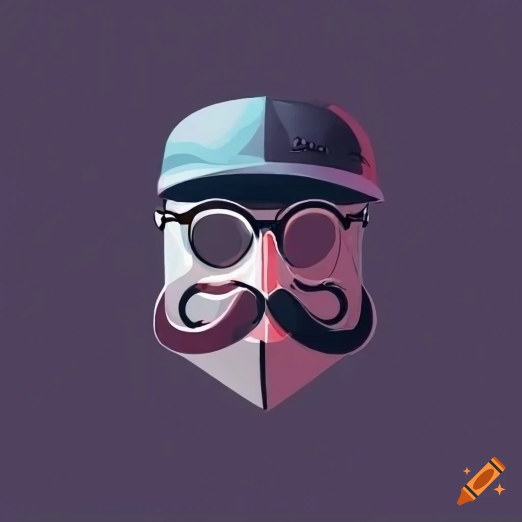 Minimalist logo with moustache, glasses, and baseball cap in hacker ...