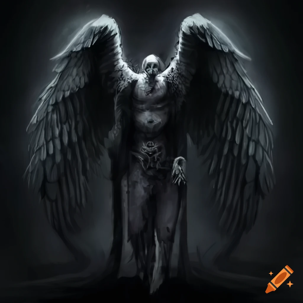 Dark grey god with big black wings on Craiyon