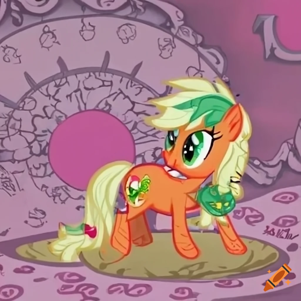 Official MLP movie art of 'Applejack 5' with pink title letters on Craiyon