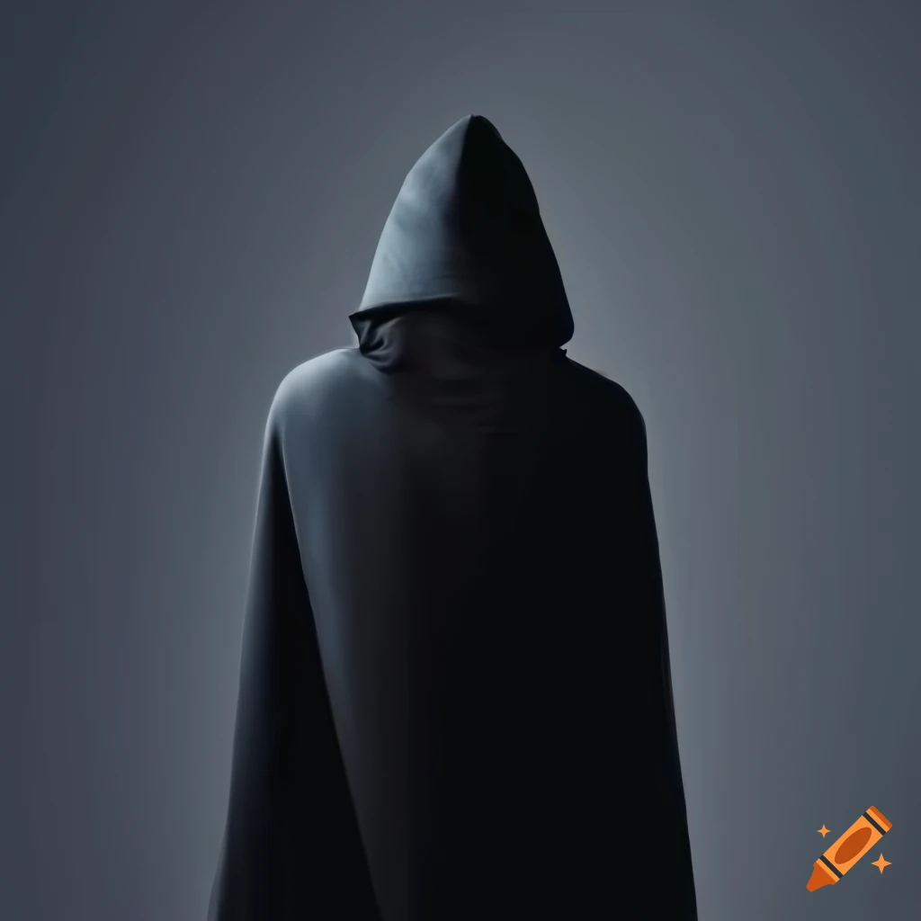 Man in black hooded cape viewed from behind on Craiyon