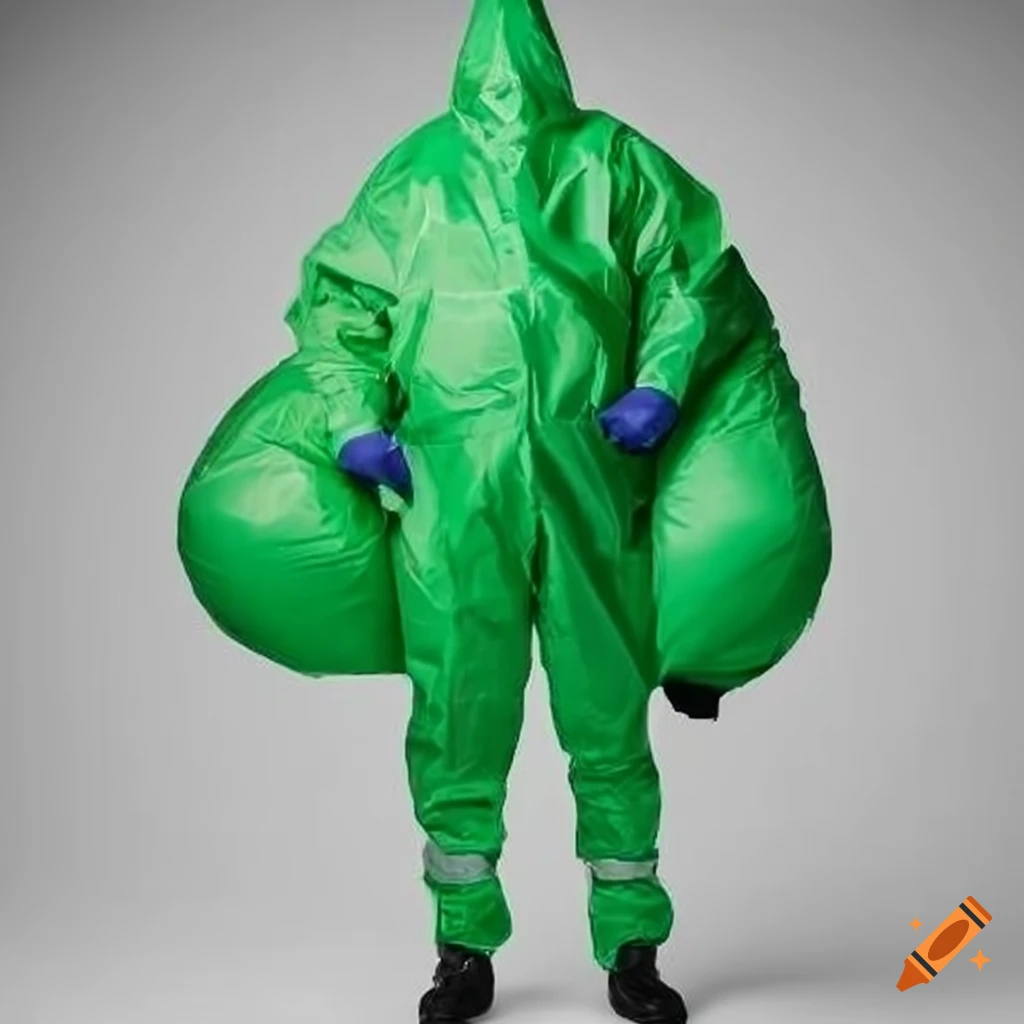 Green hazmat suit front view on white background on Craiyon