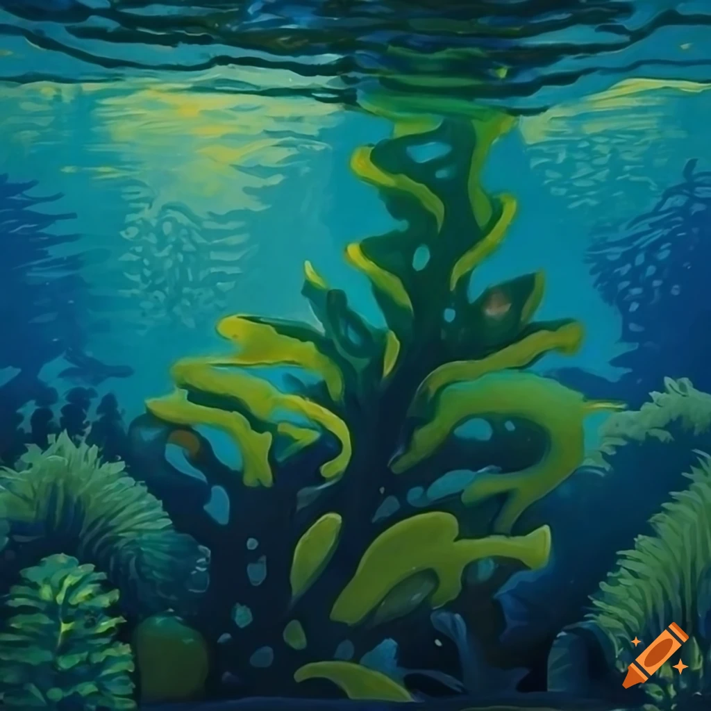 Underwater painting with colorful kelp and seaweed on Craiyon