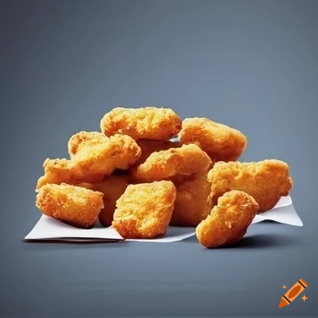 Six chicken nuggets in a fast-food box on Craiyon