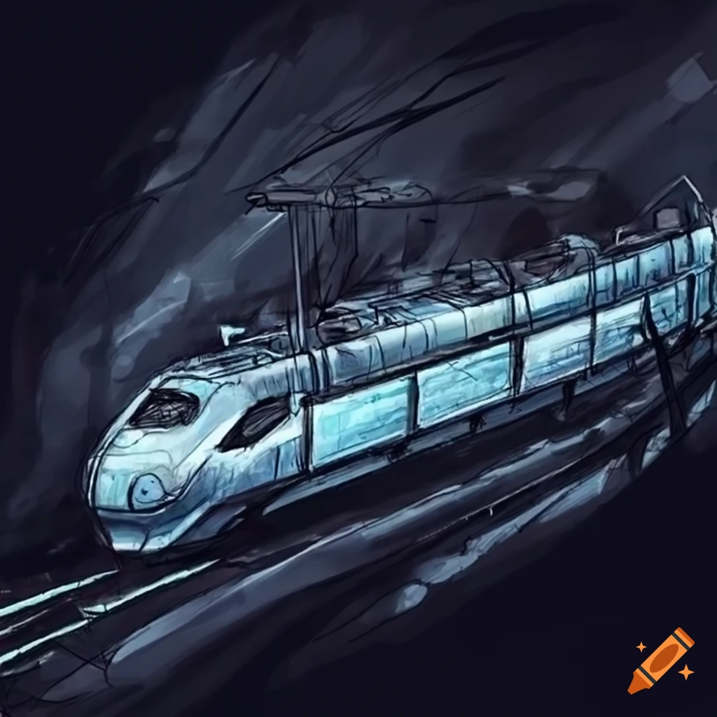 High tech train sketch on Craiyon