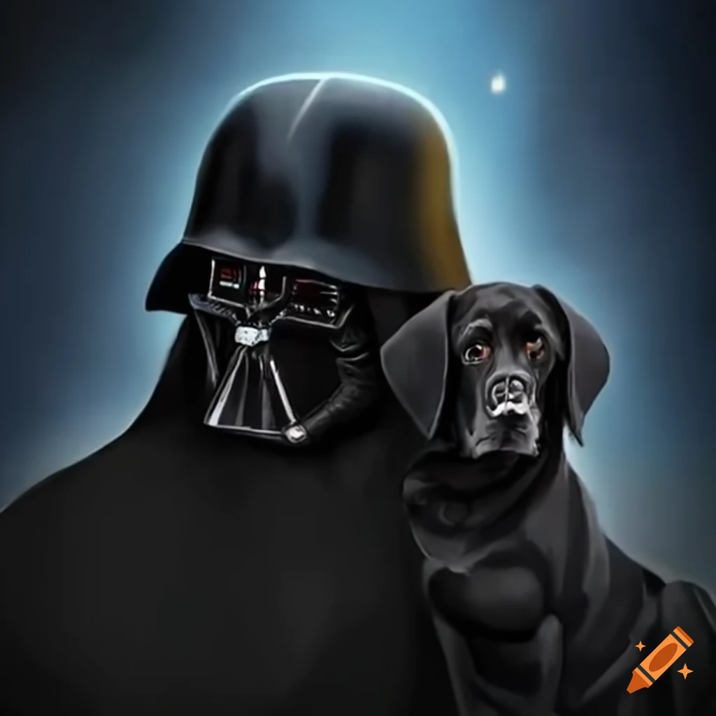 Epic star wars scene with a black labrador as darth vader on Craiyon