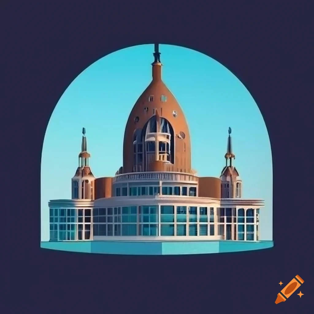 Modernist future palace with metal walls and minarets on Craiyon