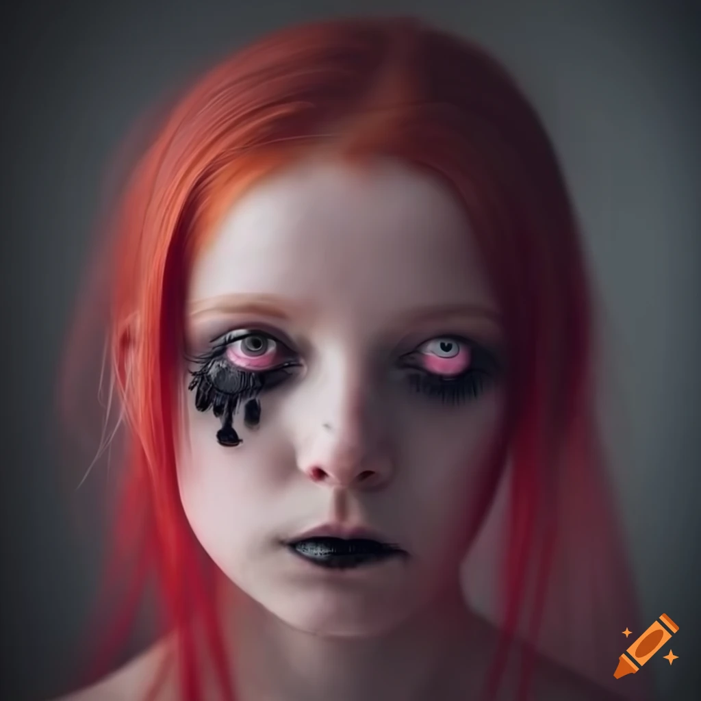 Red-haired cute eldritch girl with black tendrils in an eerie ...