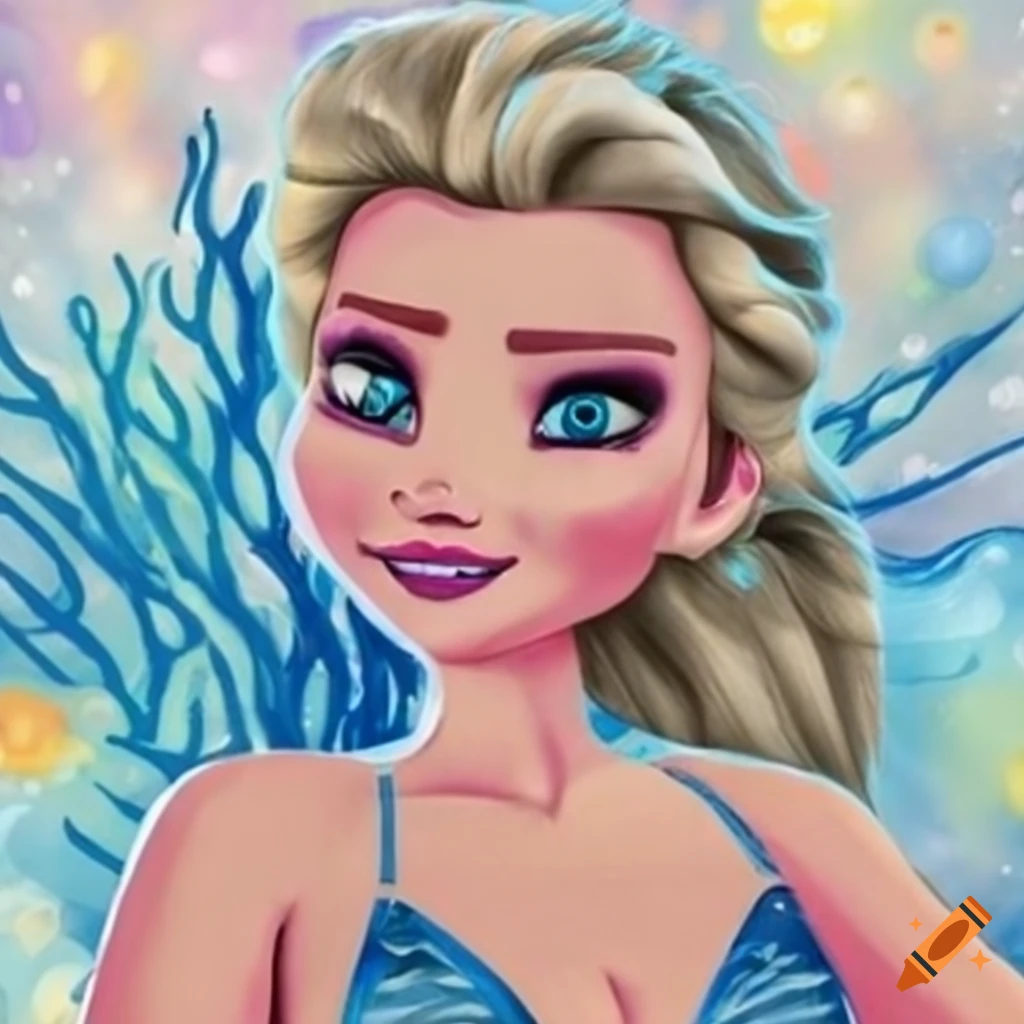 Elsa in swimsuit underwater on Craiyon