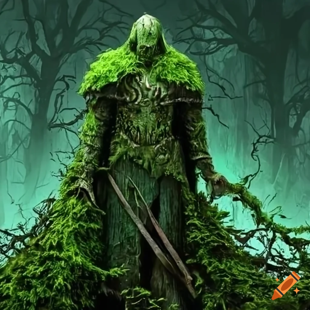 Undead cursed green knight with vines and moss on Craiyon