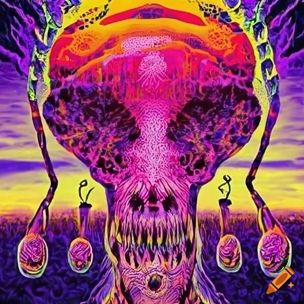 60s psychedelic trance magic mushroom spider neural network retro alien ...