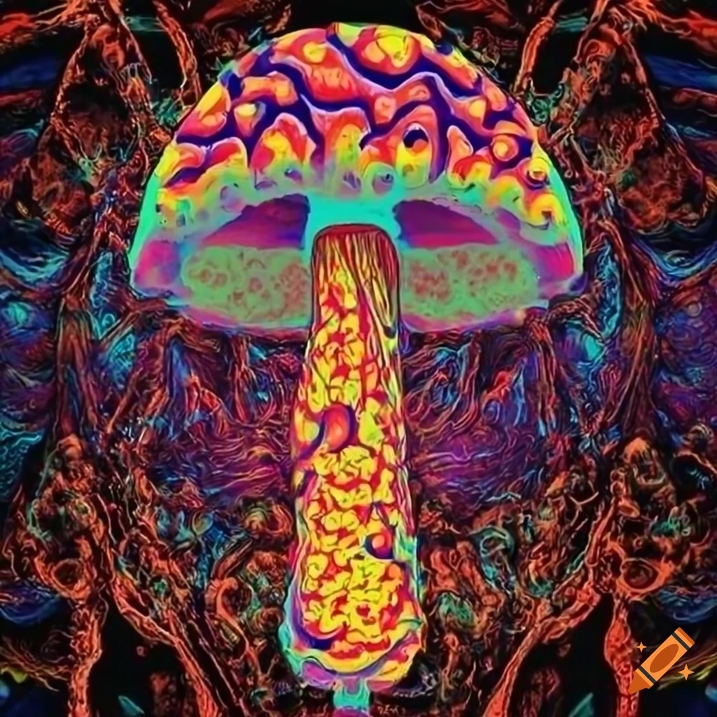 60s psychedelic trance magic mushroom spider poster with retro alien ...