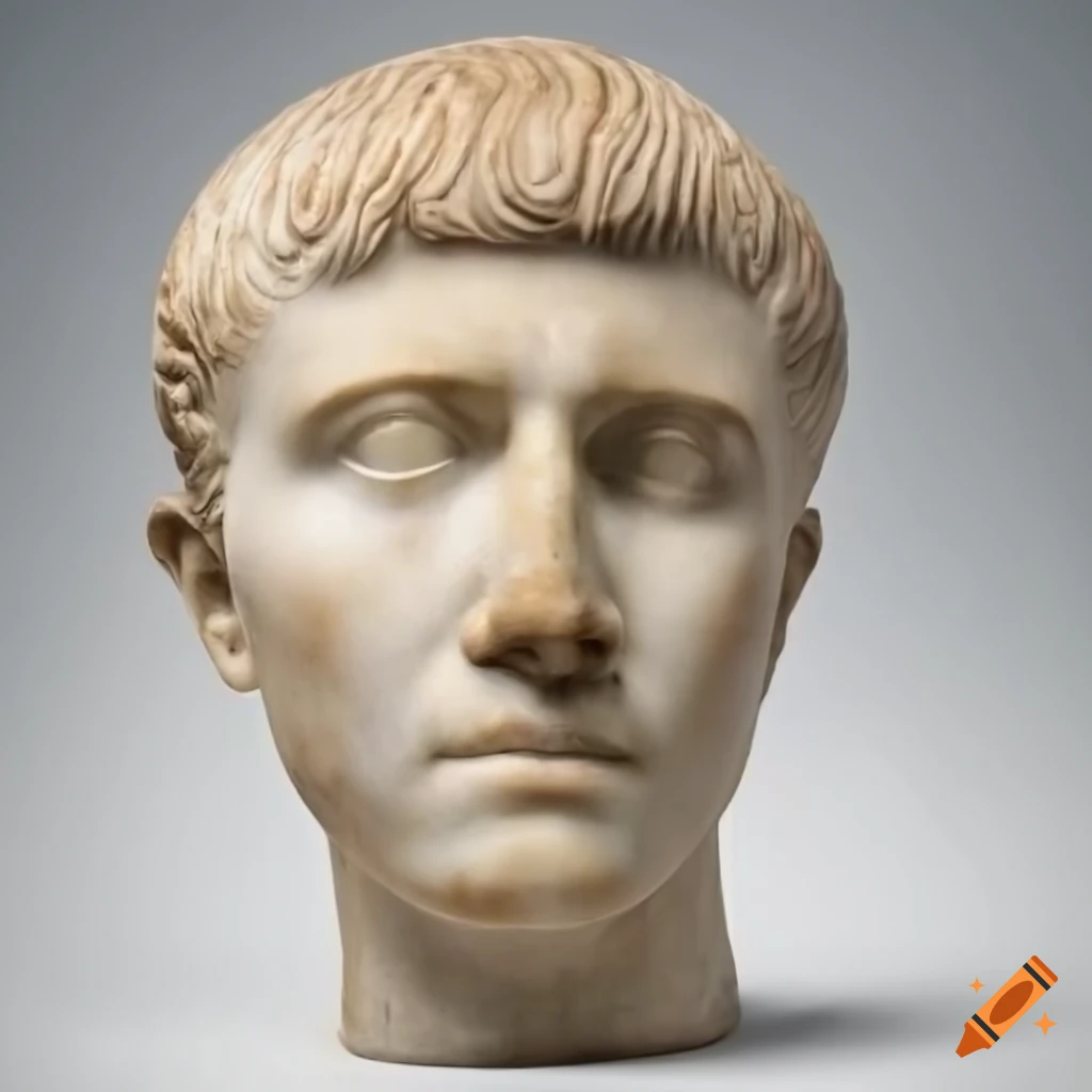 Marble bust of a young Roman senator with a prominent nose and friendly ...