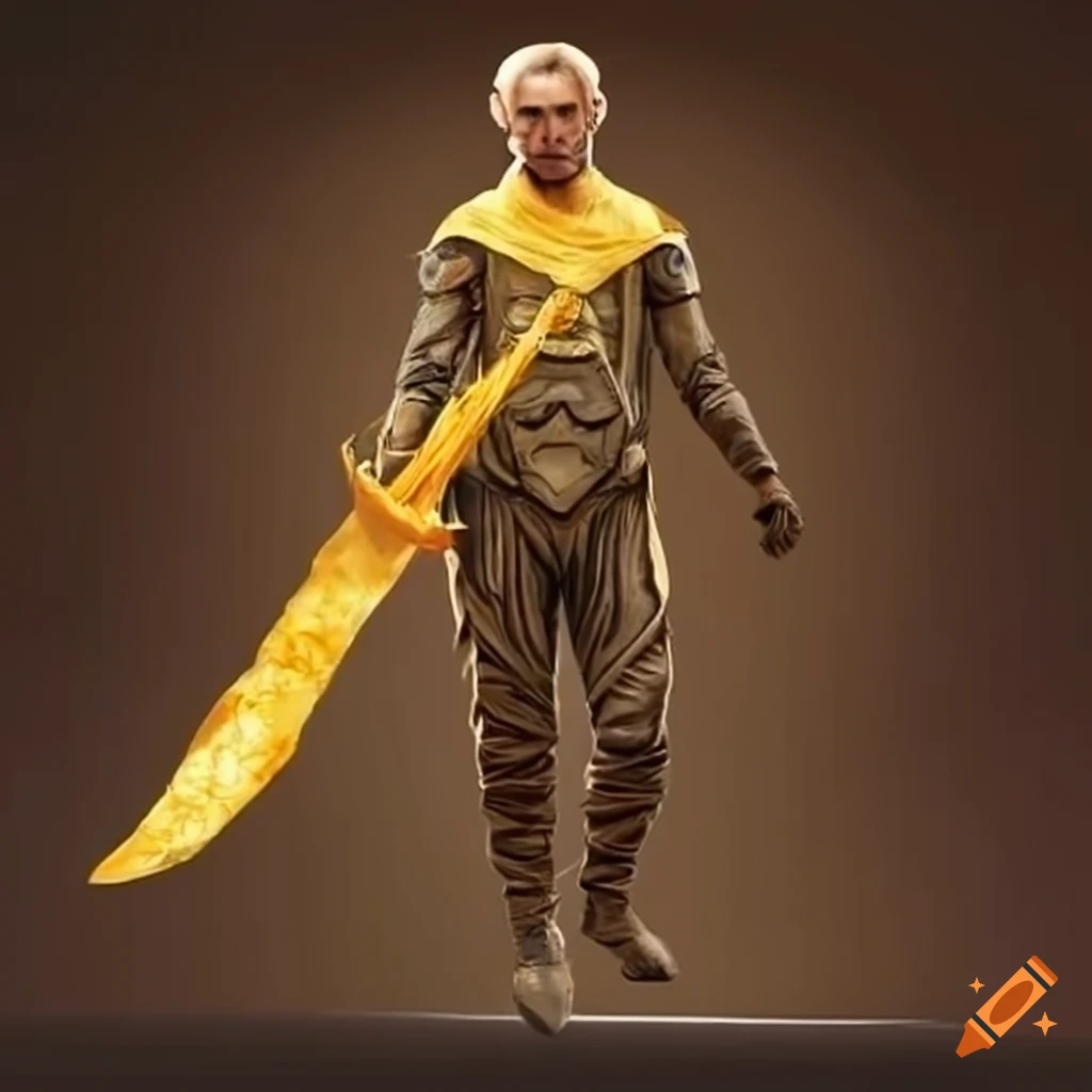 Fremen from Dune with a golden Doritos chips sword in fighting pose on ...