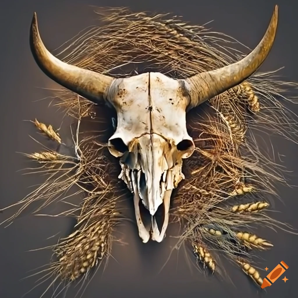 Buffalo skull with wheat cluster on Craiyon