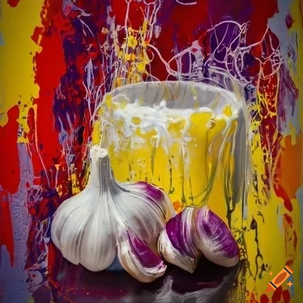 Still life with garlic in abstract splatter painting on Craiyon