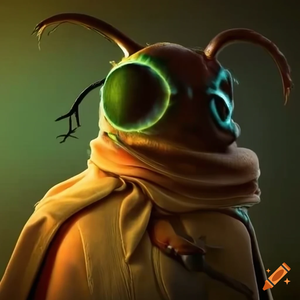 Anthropomorphic insects in science coats studying a portal gate on Craiyon