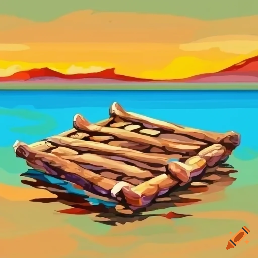 Simple drawing of a wooden raft on Craiyon