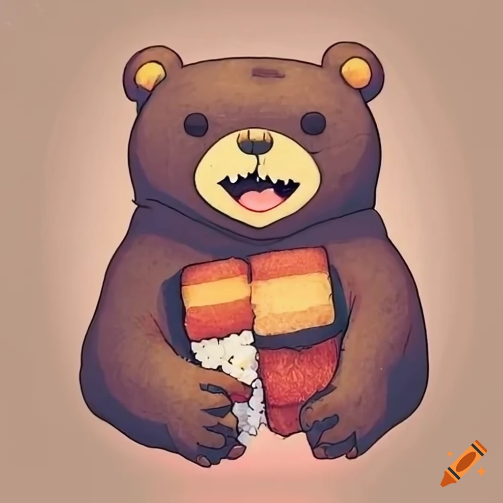 Smiling bear with spam musubi on Craiyon