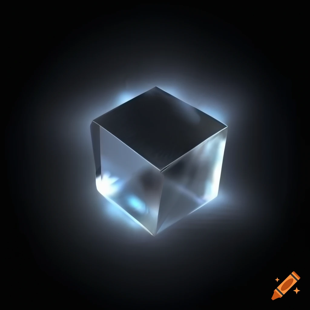 Clear crystal cube on black background in 3D on Craiyon