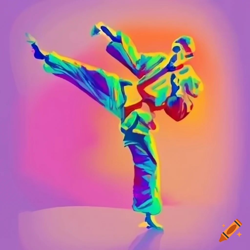 Karate pro illustration with neon colors on Craiyon