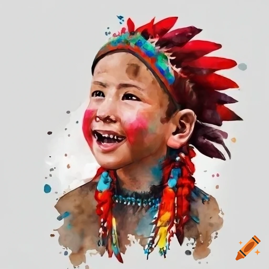 Happy Native American boy in red regalia on Craiyon