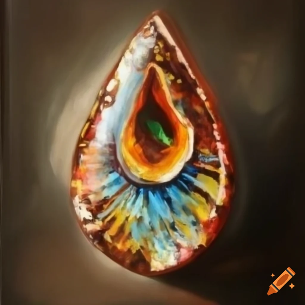 Crystalized tear depicted in an oil painting with stone and gem ...