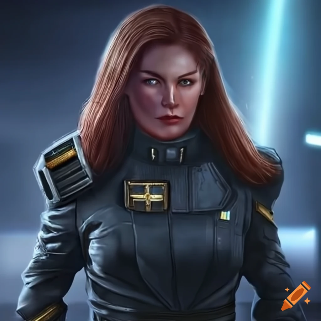 Photo realistic depiction of a female starship captain on Craiyon