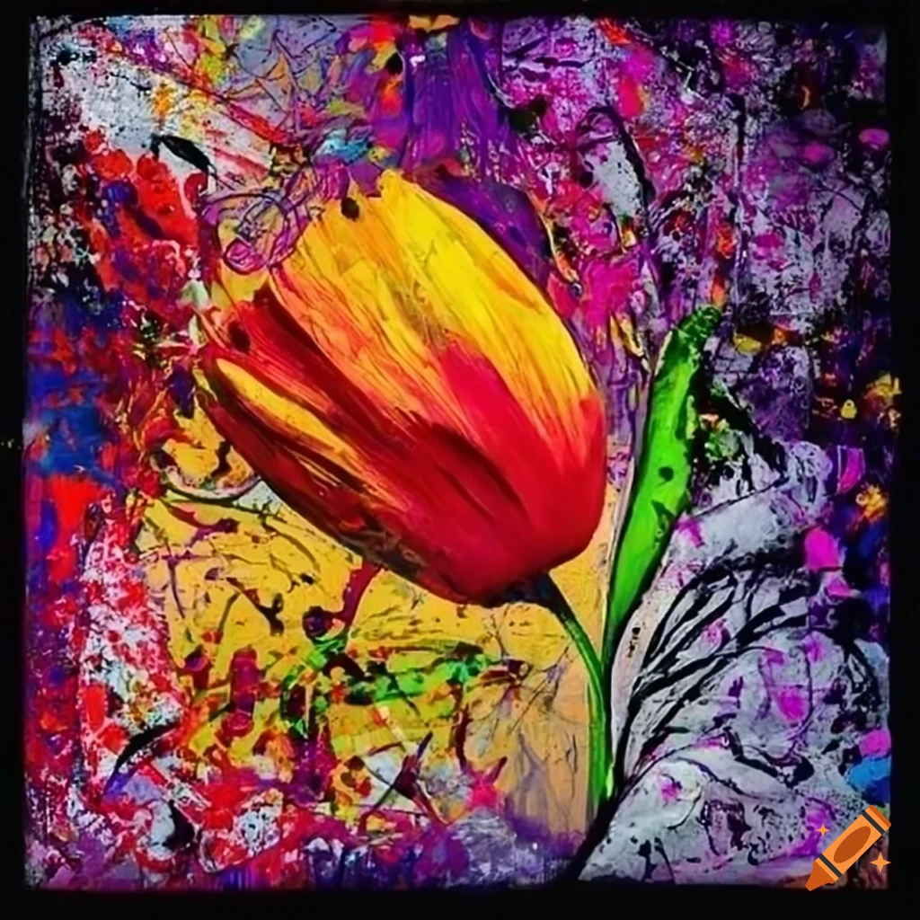 Abstract graffiti doodle of tulips on textured background in ...