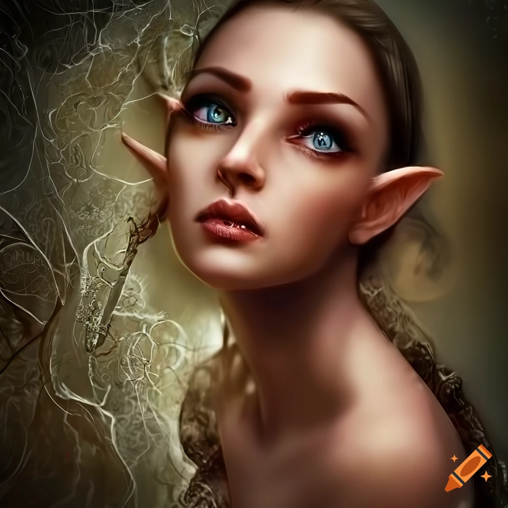 Portrait of a beautiful elf with brown hair in a highly detailed ...
