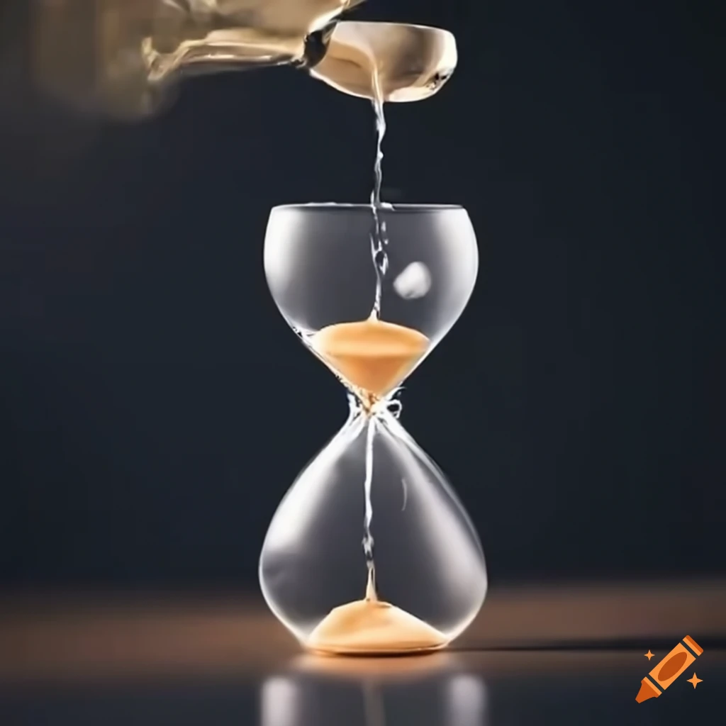 Pitcher pouring water into an hourglass with sand running down on Craiyon