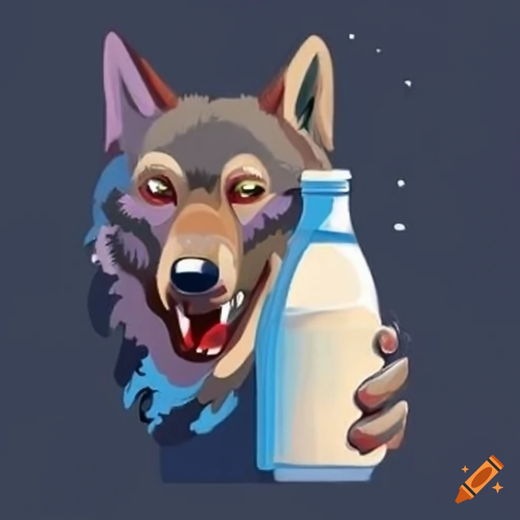 Wolf drinking milk from a bottle on Craiyon