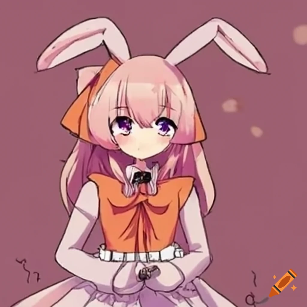 Anime rabbit in pastel orange dress on Craiyon