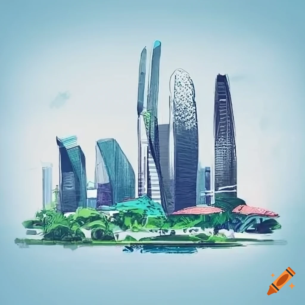 Initial design sketches of singapore for smart infrastructure on Craiyon