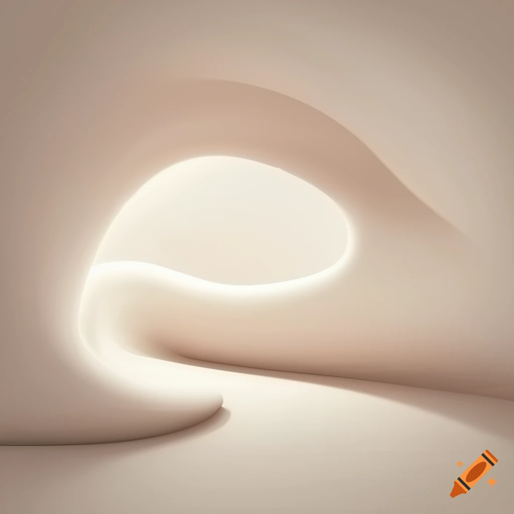 3d rendered spa-like interior with flowing curvy shapes and warm ...