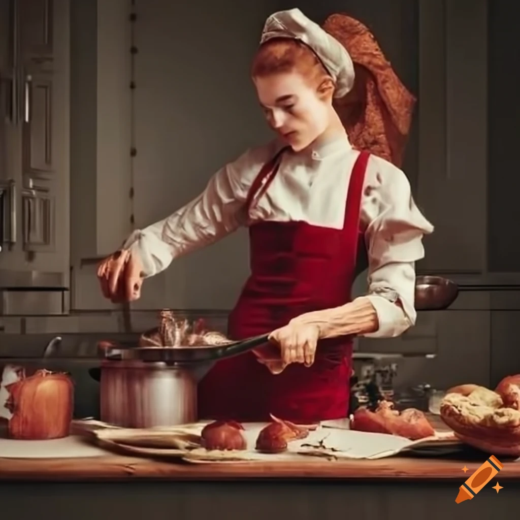 Modern cook in a renaissance-style kitchen on Craiyon