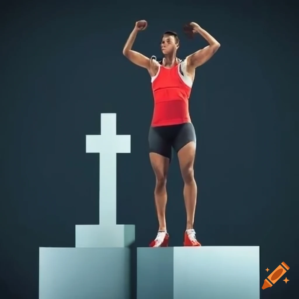 Triumphant athlete standing on a podium on Craiyon