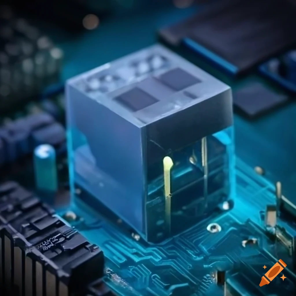 Cube relay on a circuit board on Craiyon