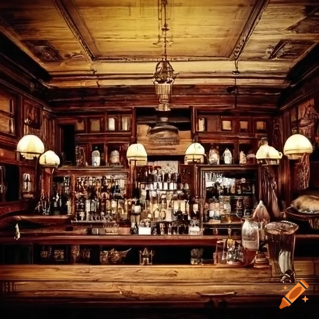 Old time saloon interior view from behind the bar on Craiyon