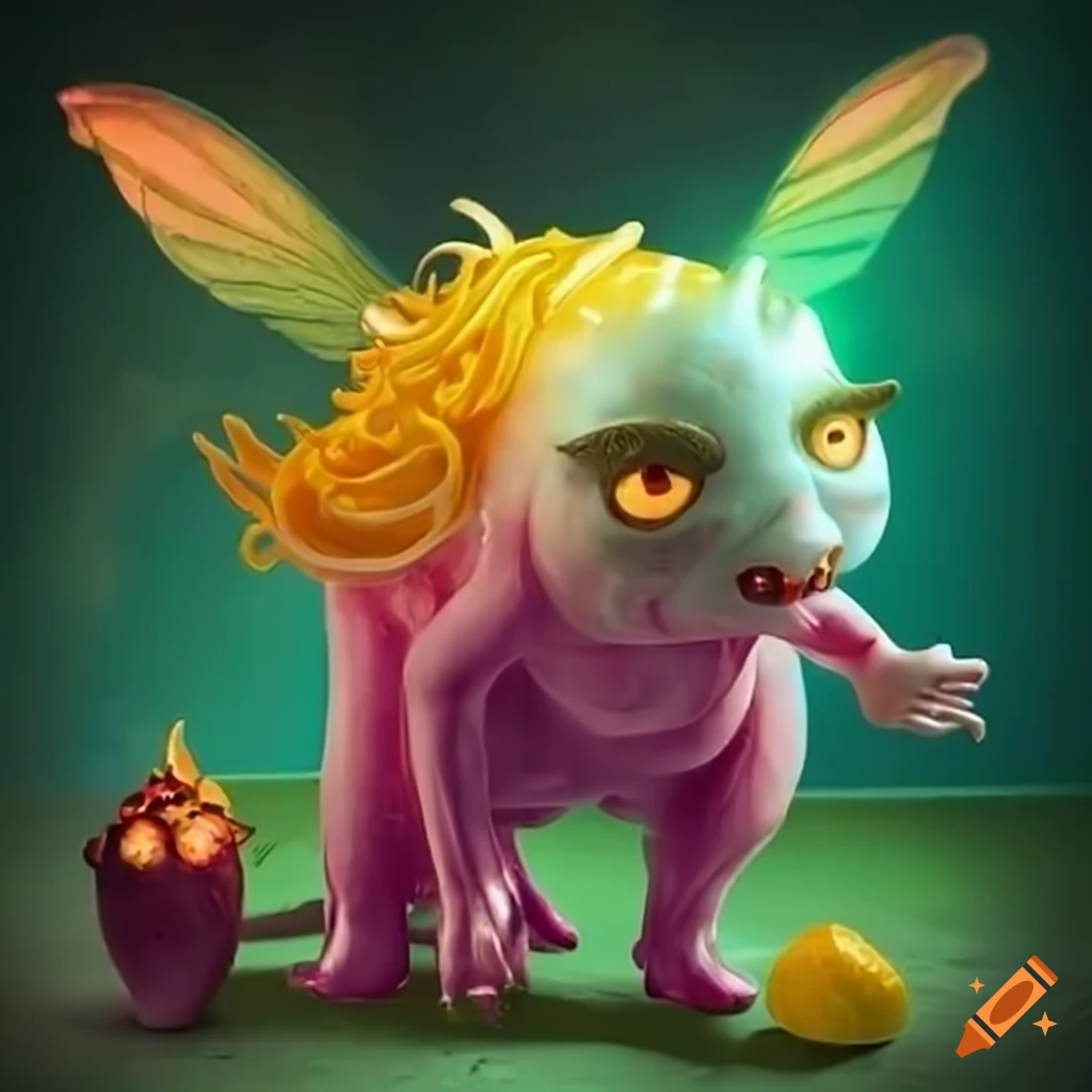 Mythical creatures and mutant omega mart lemon fruit monster in a ...