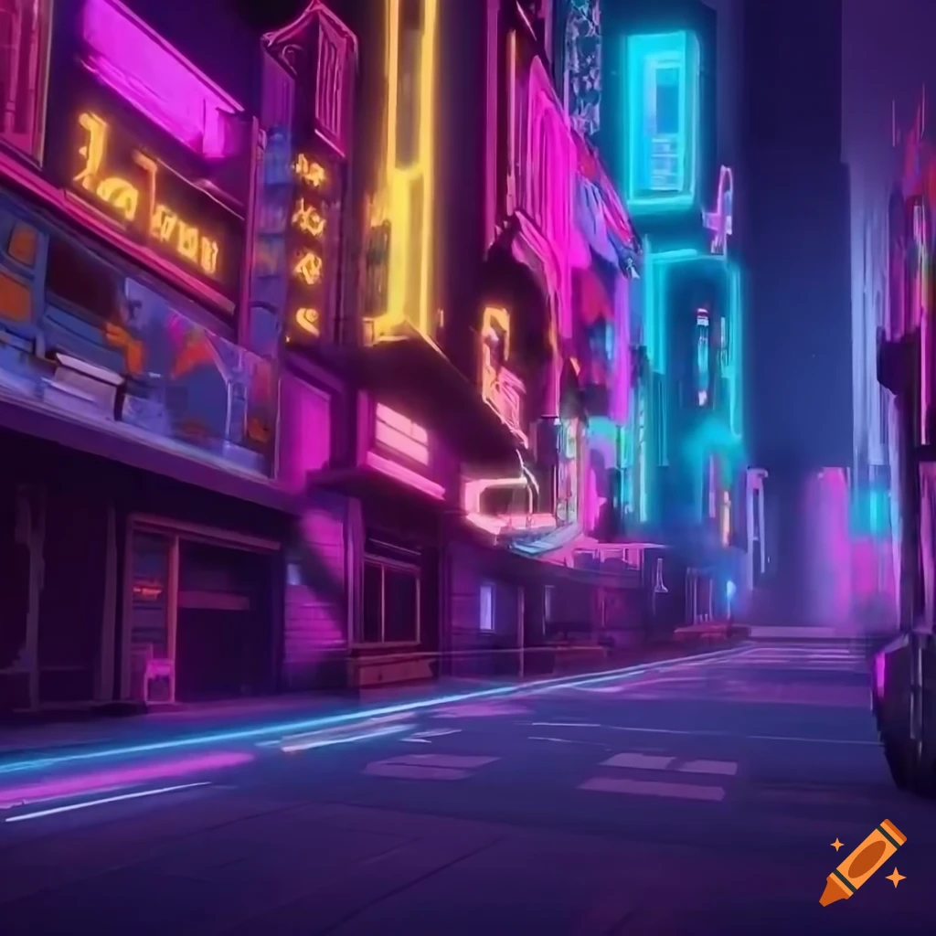 Neon-lit empty city street inspired by cybertron from transformers on ...