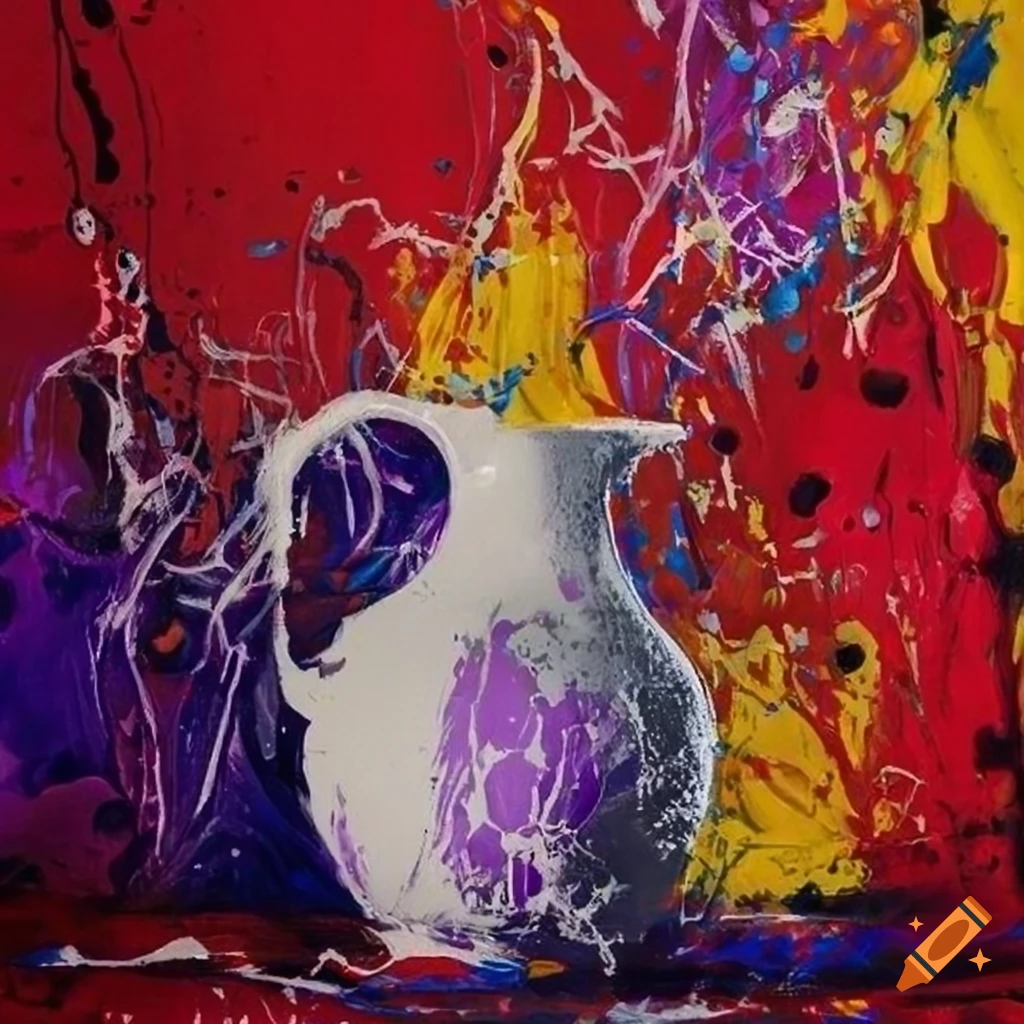 Captivating abstract splatter painting in silver, white, red, lilac ...