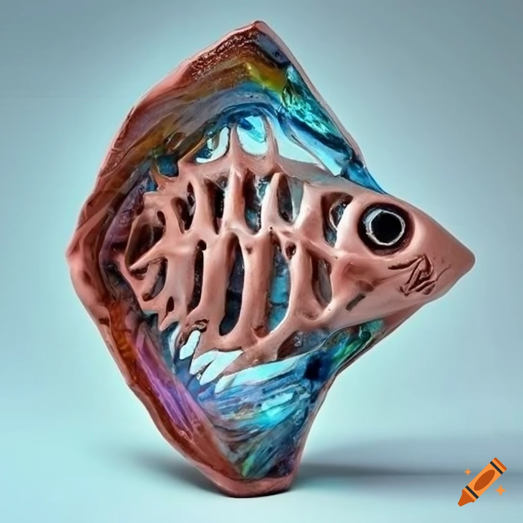 Latin style futuristic transcendental crystal fish bones mosaic on Craiyon