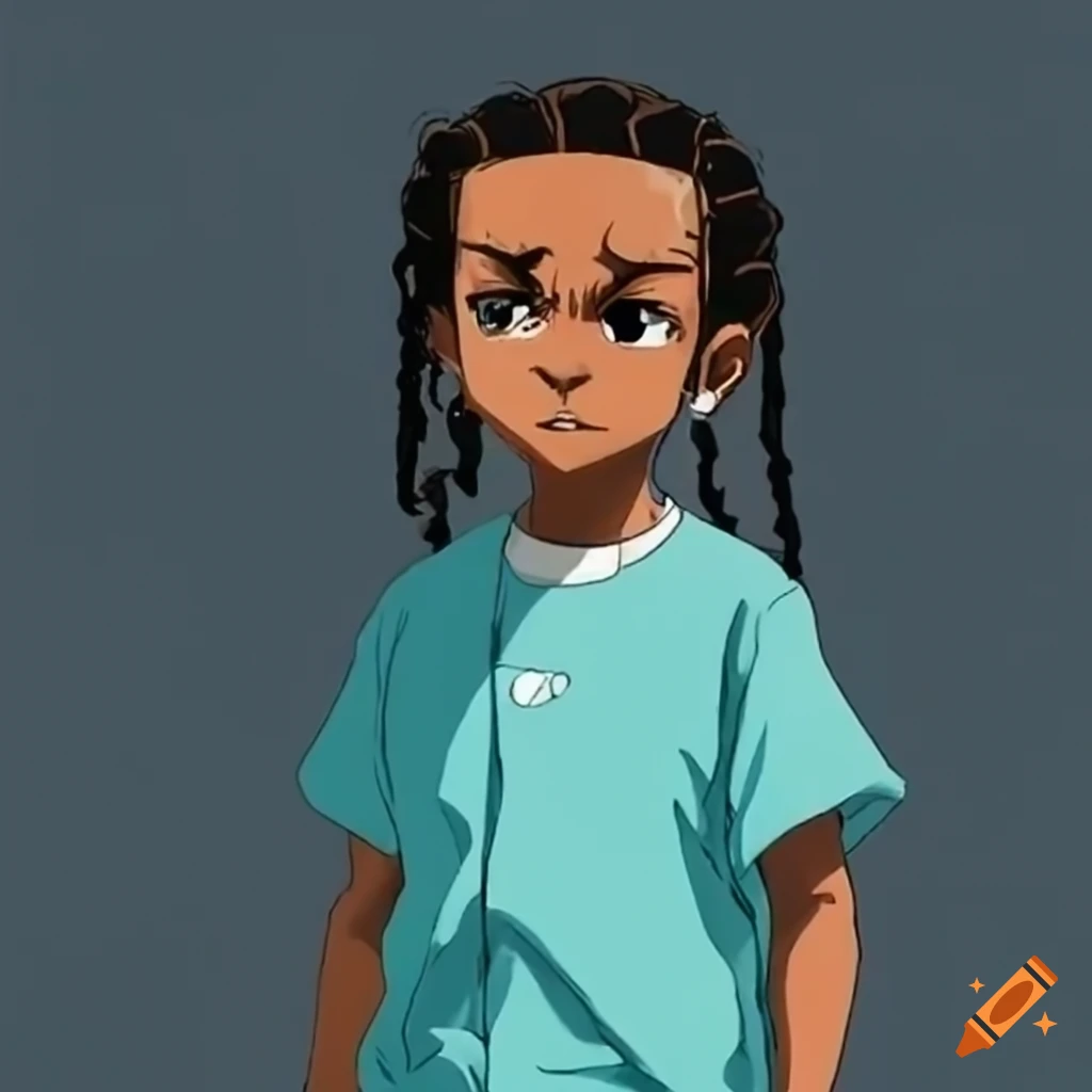Asap rocky in cyan shirt with boondocks style look on Craiyon