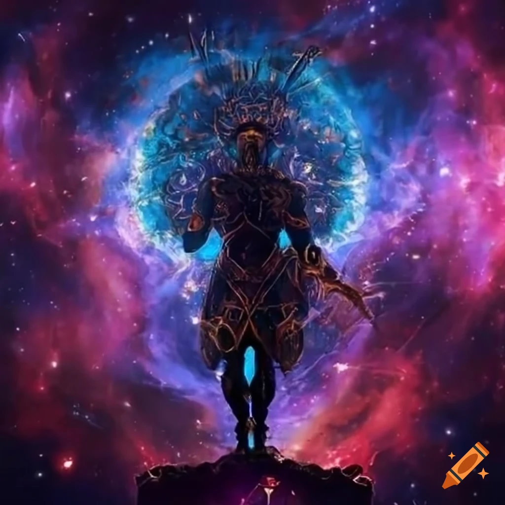 Majestic ancient god in the cosmos overlooking enemies on Craiyon